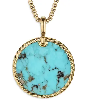 David Yurman David Yurman 18K Yellow Gold Dy Elements Disc Pendant With Turquoise Turquoise