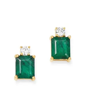 Bloomingdale'S 14k Yellow Gold Emerald & Diamond Stud Earrings - Green/gold