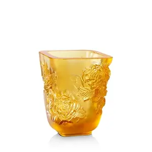 Lalique Pivoines Small Vase - Amber