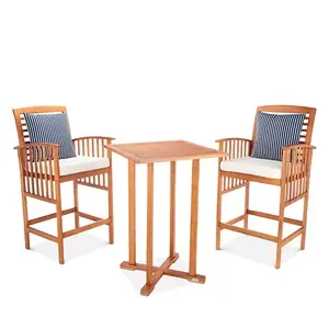 SAFAVIEH Pate 3 Piece Outdoor Bistro Set With Accent Pillows - Natural