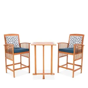 SAFAVIEH Pate 3 Piece Outdoor Bistro Set With Accent Pillows - Navy