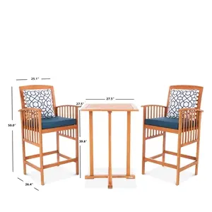 SAFAVIEH Pate 3 Piece Outdoor Bistro Set With Accent Pillows