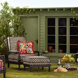 MACKENZIE-CHILDS Spindle Check Outdoor Ottoman