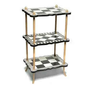 MACKENZIE-CHILDS Courtly Three Tier Table - Black/white