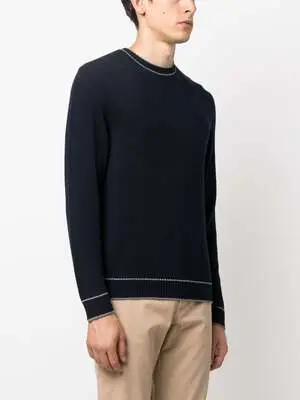 Eleventy Stripe-detail Wool Sweatshirt - Blue