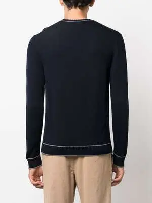 Eleventy Stripe-detail Wool Sweatshirt - Blue