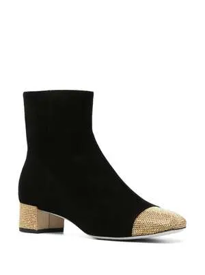 Rene Caovilla 40mm Rhinestone-embellished Suede Boots - Black