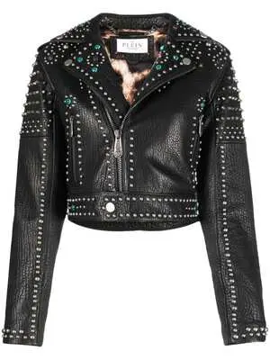 Philipp Plein Studded Leather Biker Jacket - Black