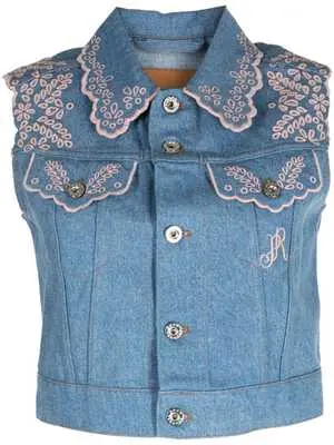Rabanne Embroidered Denim Cropped Vest