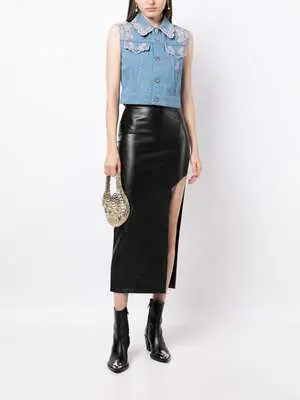 Rabanne Embroidered Denim Cropped Vest