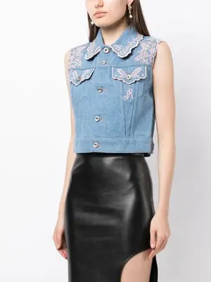 Rabanne Embroidered Denim Cropped Vest