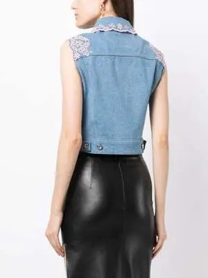 Rabanne Embroidered Denim Cropped Vest