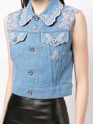 Rabanne Embroidered Denim Cropped Vest