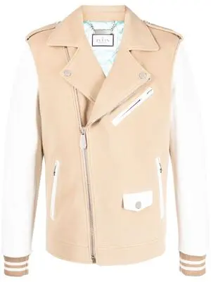 Philipp Plein Leather Biker Jacket - Neutrals