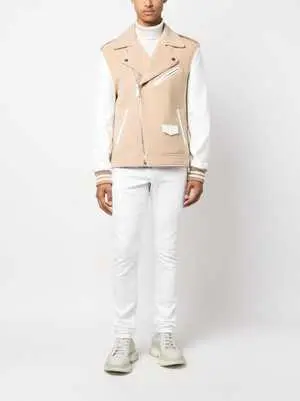 Philipp Plein Leather Biker Jacket - Neutrals