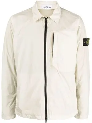 Stone Island Lightweight Zip-up Jacket With Compass Patch - Neutrals