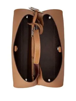 TOD'S Leather Tote Bag With Logo Pendant - Brown