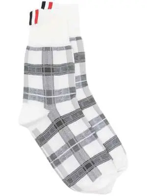 Thom Browne Tartan-check Mid-calf Socks - White