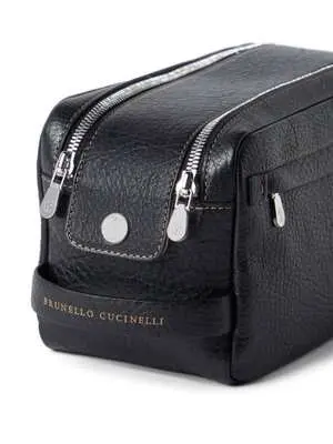 Brunello Cucinelli Leather Wash Bag - Black