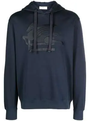 Etro Logo-embroidered Cotton Hoodie - Blue