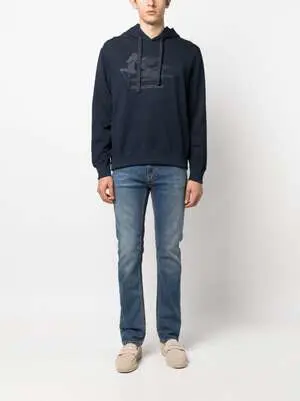 Etro Logo-embroidered Cotton Hoodie - Blue