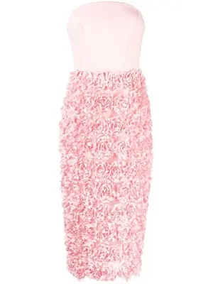 Marchesa Floral-embroidered Strapless Midi Dress - Pink
