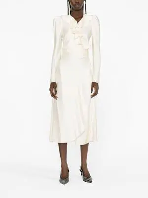 Philosophy Di Lorenzo Serafini Cream Ruffled Trim Wrap Dress - White