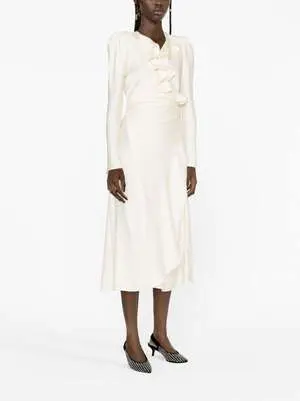 Philosophy Di Lorenzo Serafini Cream Ruffled Trim Wrap Dress - White