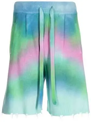 LANEUS Tie-dye Ribbed-knit Shorts