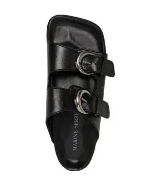 MARINE SERRE Logo-debossed Buckle-strap Leather Sandals