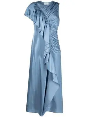 Ulla Johnson Ruffle-trim Charmeuse Long Dress - Blue