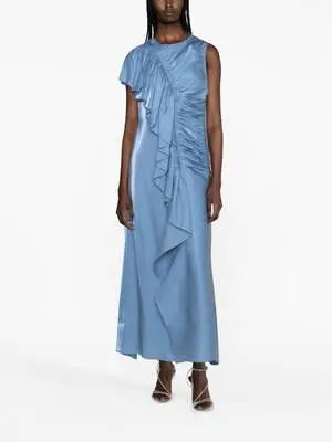 Ulla Johnson Ruffle-trim Charmeuse Long Dress - Blue