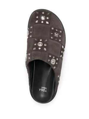 TOGA VIRILIS Stud-embellished Suede Slippers - Grey
