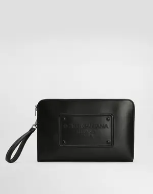 Dolce & Gabbana Large Calfskin Pouch With Logo - Black