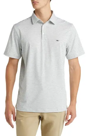 Vineyard Vines Bradley Stripe Sankaty Performance Polo White Cap/ Olive
