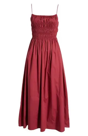 Moon River Smocked Tie Back Midi Dress - Burgundy