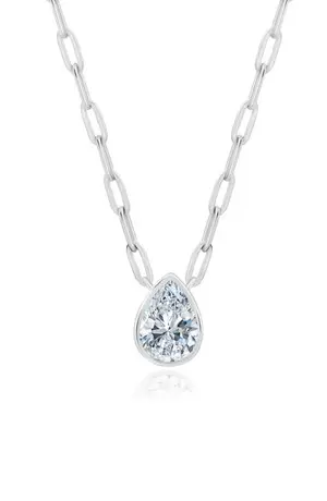 CRISLU Cubic Zirconia Pear Pendant Necklace - Platinum