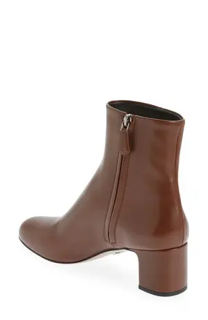 Prada Logo Block Heel Bootie - Cognac
