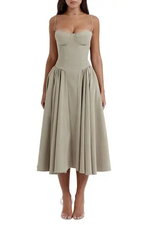 House Of Cb Samaria Corset Fit & Flare Dress - Elm