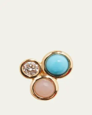 Pamela Love 14k Yellow Pink Opal, Turquoise, And Diamond Bezel Set Trio Stud Earring - Gold