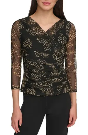 Dkny Mesh Surplice Top Black/ Pecan