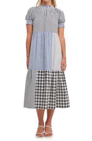 English Factory Patchwork Gingham Midi Dress
