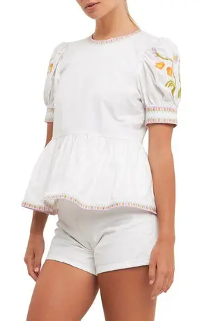 English Factory Embroidered Peplum Cotton Top