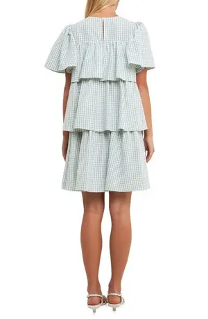 English Factory Gingham Print Tiered Dress