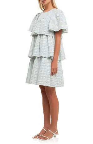 English Factory Gingham Print Tiered Dress