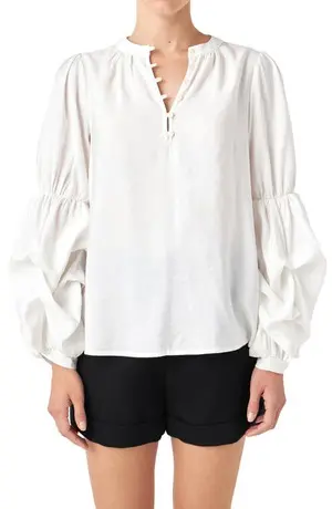 English Factory Gathered Sleeve Blouse