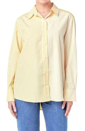 English Factory Stripe Colorblock Button-up Shirt