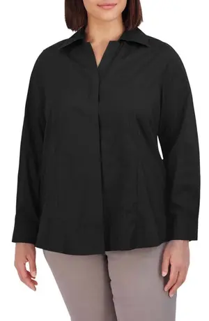 Foxcroft Taylor Non-iron Long Sleeve Stretch Button-up Shirt - Black