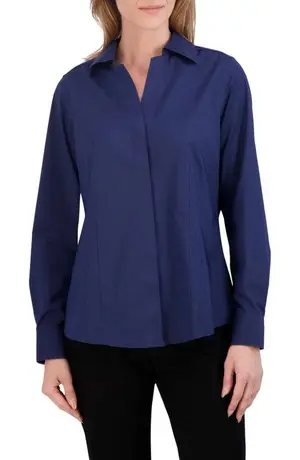 Foxcroft Taylor Non-iron Long Sleeve Stretch Button-up Shirt - Navy