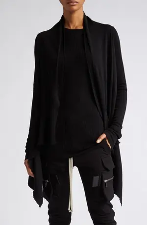 Rick Owens Open Front Waterfall Wool Cardigan